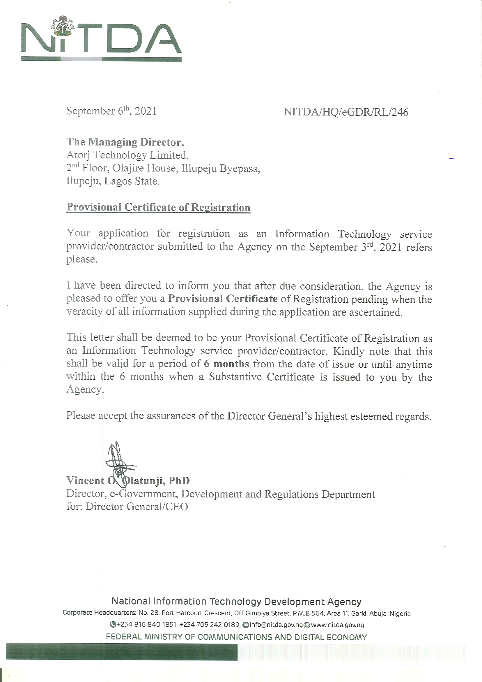 Certificates - Atorj Technology Limited